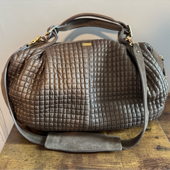 Be & D | Bags | Rare Be D Brown Gold Duffle Quilted Leather Bag | Poshmark